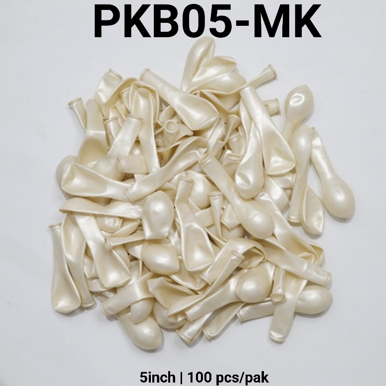 Jual PKB05-MK Balon latex 5 inch 1 pak 100 metalik tebal putih white ...