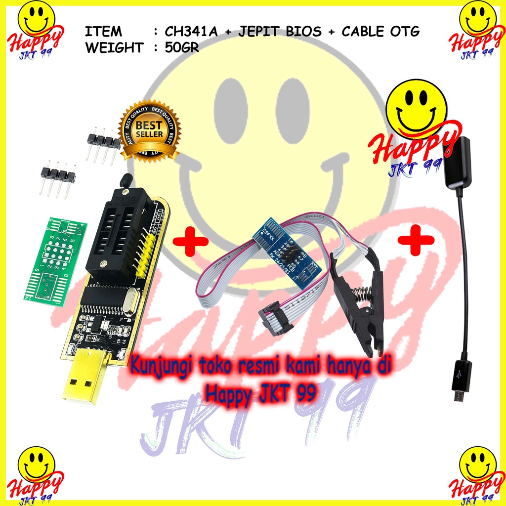 Jual [ HAPPY JKT 99 ] CH341A + OTG + KABEL JEPIT IC ANDROID EEPROM ...