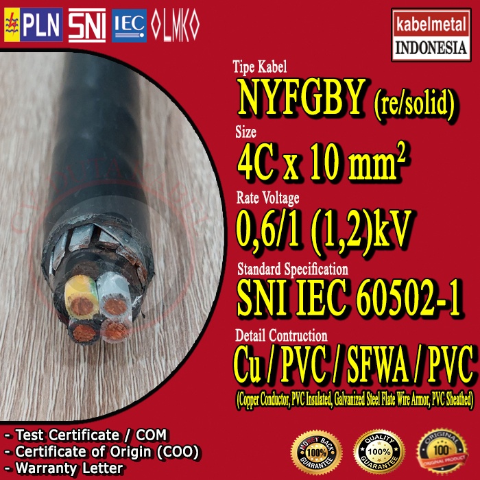Jual Kabel NYFGBY 4x10 mm2 METAL /4x10 mm/4 x 10 mm2/4 x 10 mm/4x10mm2 ...