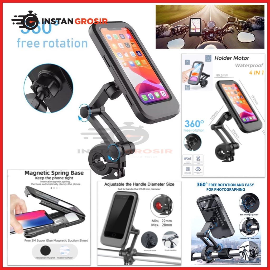 Jual Phone Holder Motor Stang HM18 Waterproof Universal 4in1 Tempat Dudukan Hp Di Stang Sepada ...