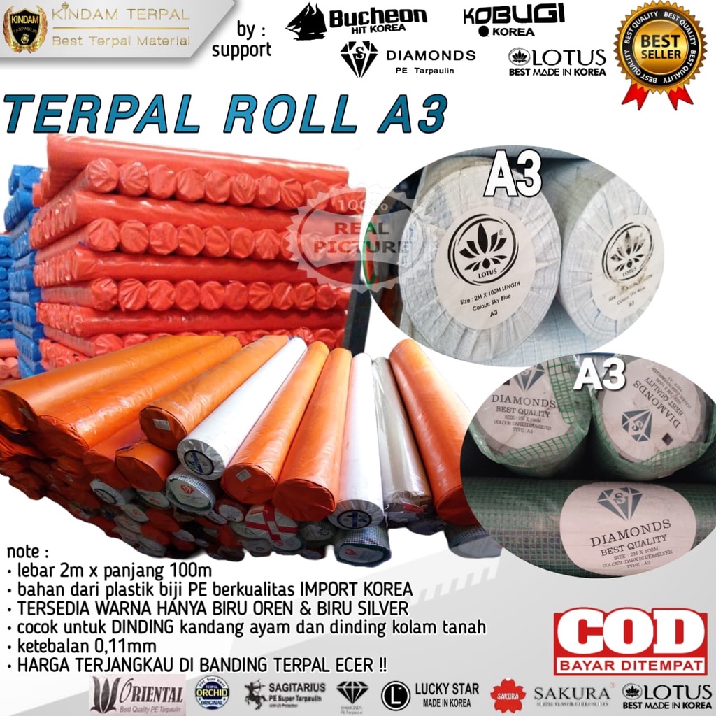 Jual TERPAL ROLL A3 KANDANG AYAM KOLAM IKAN MERK KOREA IMPORT BAHAN PE ...