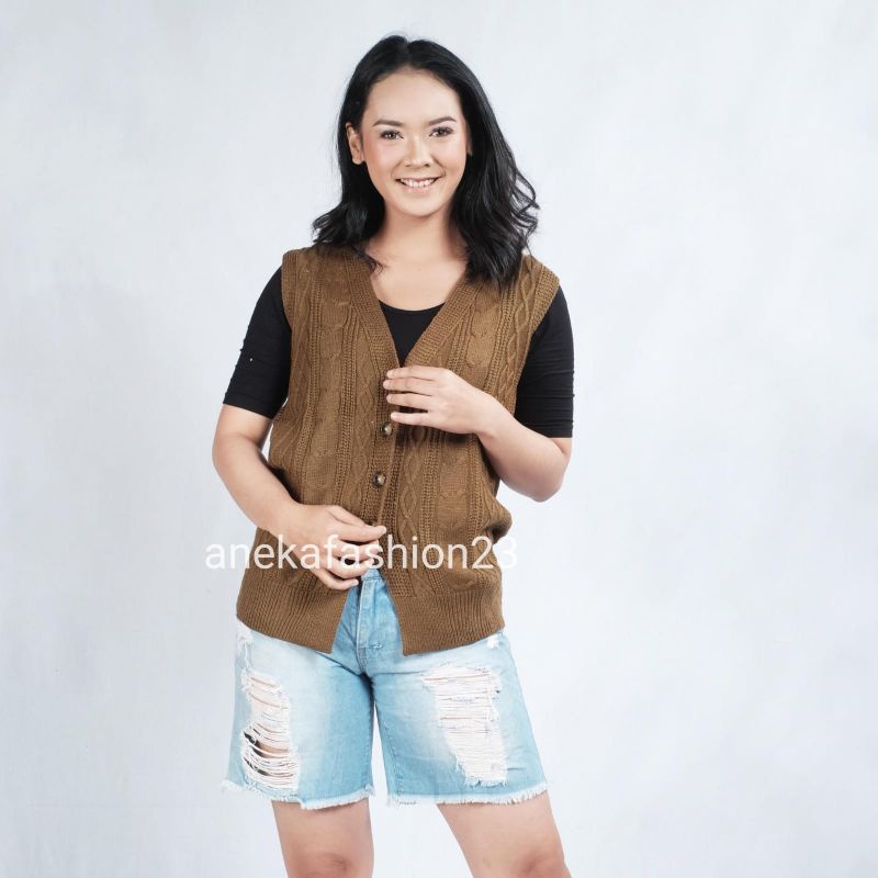 Jual AF028 Vest Wanita Kancing Rompi Rajut Premium Raina | Shopee Indonesia