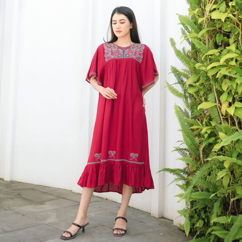 Jual DIRA - Mini Dress Kekinian | Daster Bordir Ruffle Resleting Depan ...