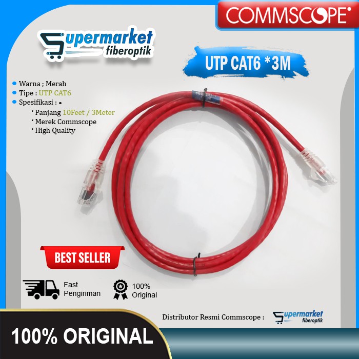 Jual Patchcord Lan Cat 6 10 Feet Kabel Lan UTP 3 Meter Merah AMP ...