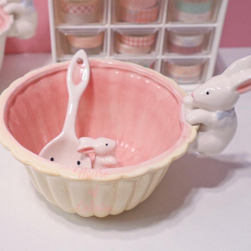 Jual Mangkok Rabbit 3 Dimensi Set Sendok - Warna Cream | Shopee Indonesia