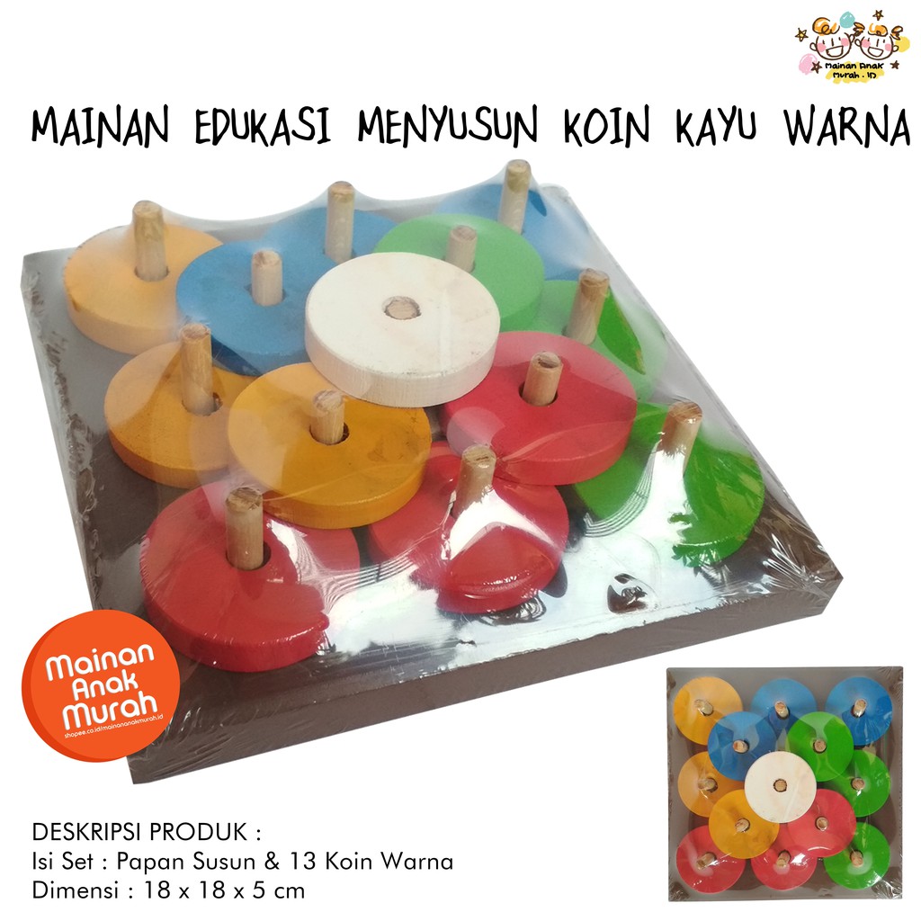 Jual Mainan Edukasi Anak Menyusun Koin Kayu Warna Warni Pelangi ...