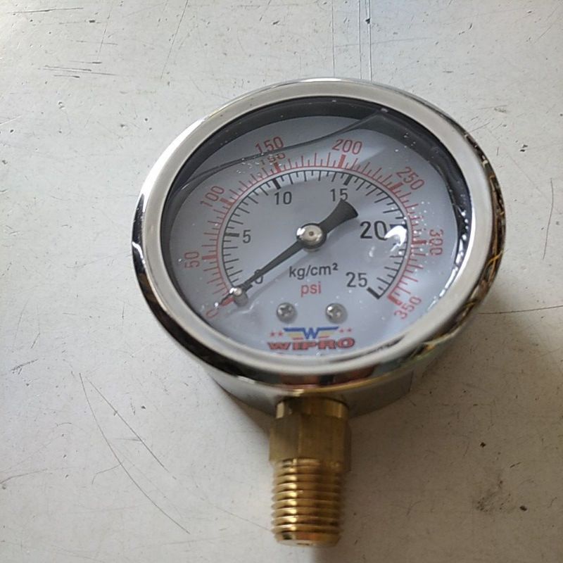 Jual manometer 25 kg 350 psi Wipro bisa isi minyak dia 2,5" conn 1/4 ...