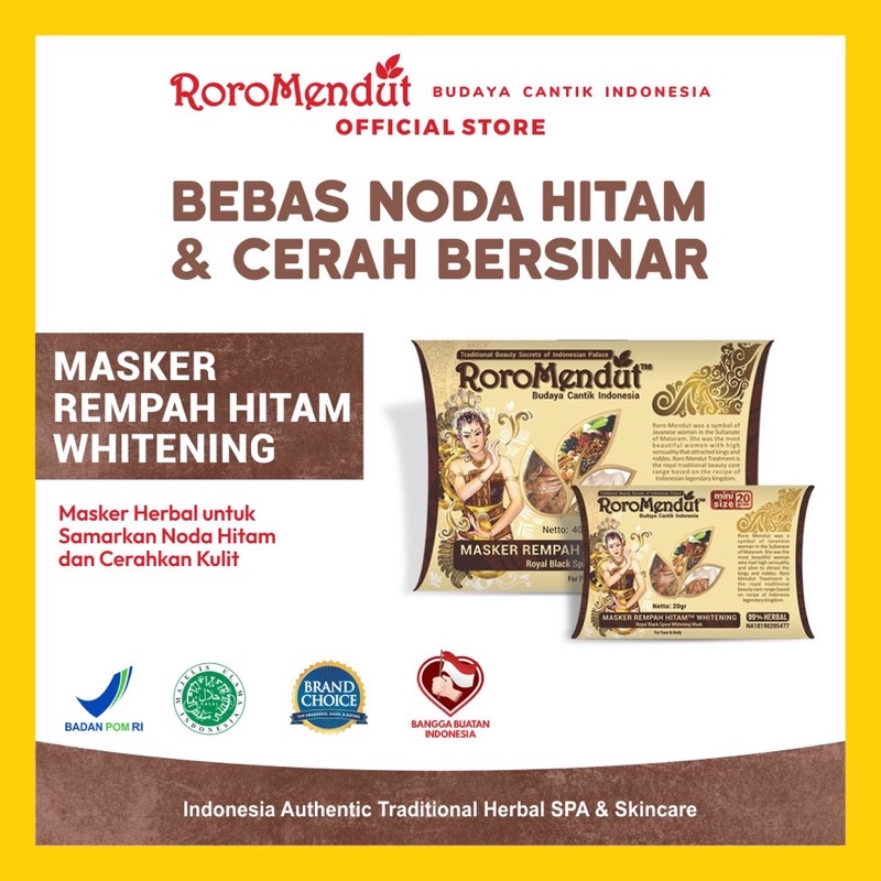 Jual Roro Mendut Masker Rempah Hitam Whithening | Masker Penghilang ...