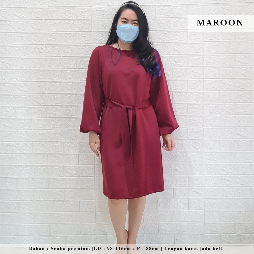 Jual 4200 dorothea long slevees strap midi dress natal | Shopee Indonesia