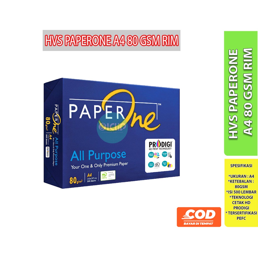 Jual HVS PAPER ONE A4 80 GSM 1 RIM / KERTAS HVS KERTAS PRINT KERTAS ...