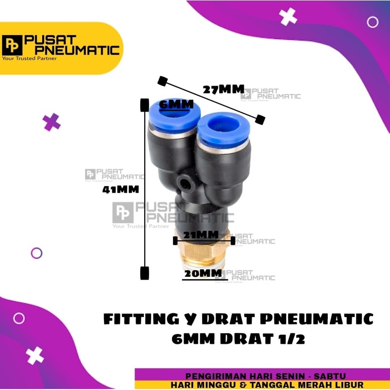 Jual FITTING Y DRAT 2 TUBE UKURAN 6 MM DRAT UKRAN 1/2"(16MM) | Shopee ...
