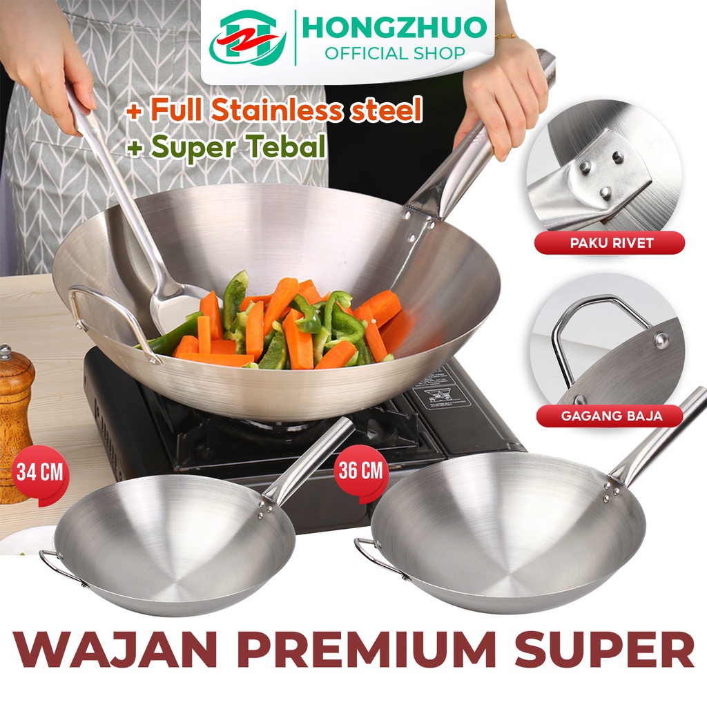 Jual Hongzhuo Wajan Goreng dengan Gagang Stainless Steel Anti Panas Dan Ada Gagang | Shopee ...