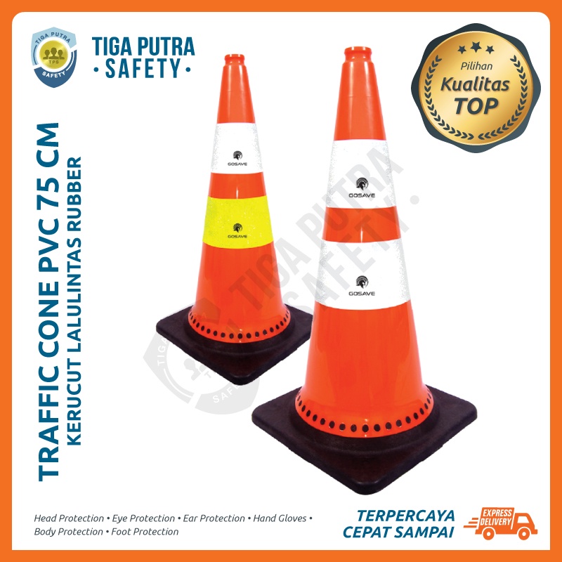 Jual Traffic Cone Karet PVC Rubber 75 cm Base Hitam / Kerucut Lalu Lintas Gosave | Shopee Indonesia