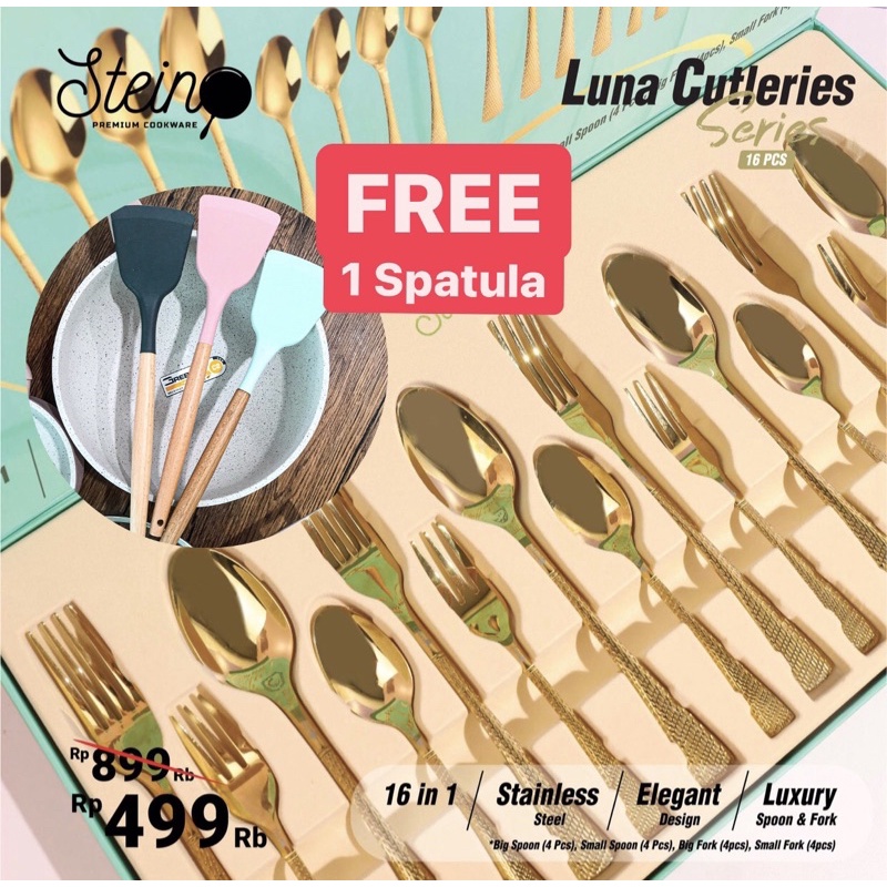 Jual (FREE 1 SPATULA) Stein Steincookware Luna Cutleries 16 pcs sendok ...