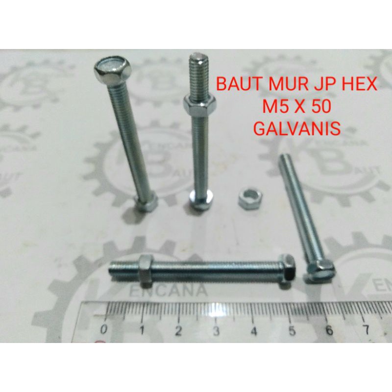 Jual BAUT MUR JP M5 X 50 HEX GALVANIS KUNCI 8 PANJANG 5 CM | Shopee Indonesia