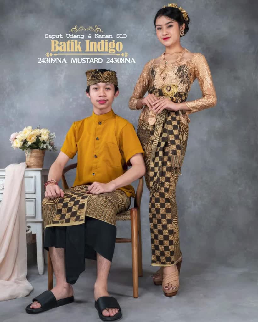 Jual SET COUPLE BATIK INDIGO KAMEN SAPUT SELENDANG | SET COUPLE BALI ...
