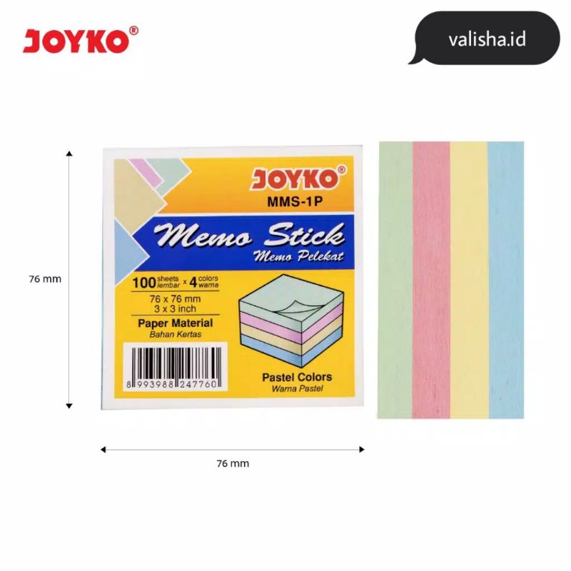 Jual Memo Stick Sticky Note Kertas Memo Memo Tempel Joyko MMS-1P Pastel ...