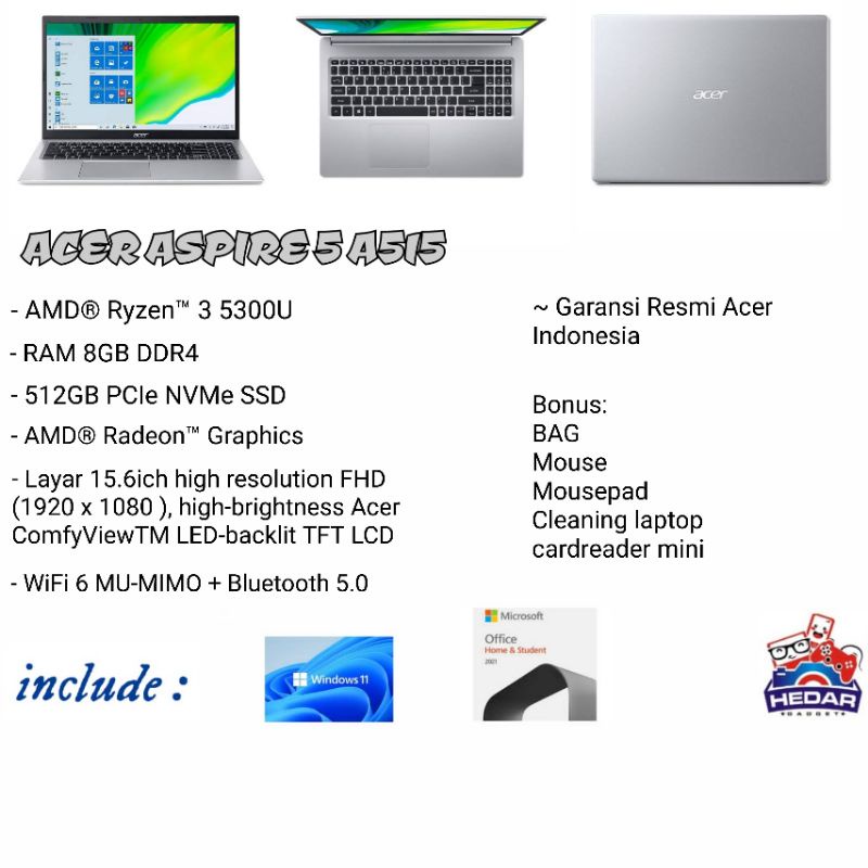 Jual Acer Aspire 5 A515 Ryzen 3 5300U 8GB 512GB AMD W11 OHS 14 FHD ...