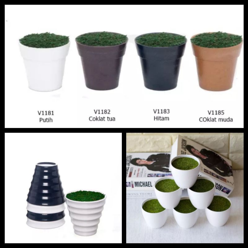 Jual Pot gentong kotak segi bunga hias komplit busa spon lumut | Shopee ...