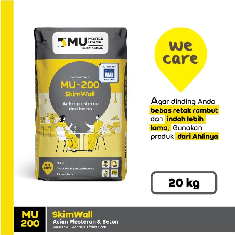 Jual Mortar Utama MU-200 SkimWall Acian Plester dan Beton 20Kg | Shopee ...