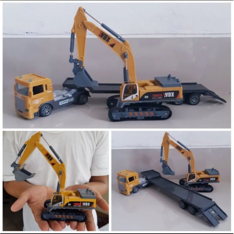 Jual Diecast Set Truk Trailer & Excavator Alloy - Mainan Miniatur Mobil ...