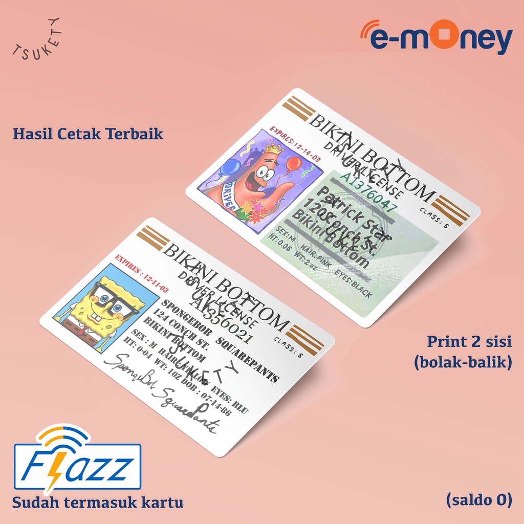 Jual kartu emoney flazz spongebob patrick sim driver license bikini ...
