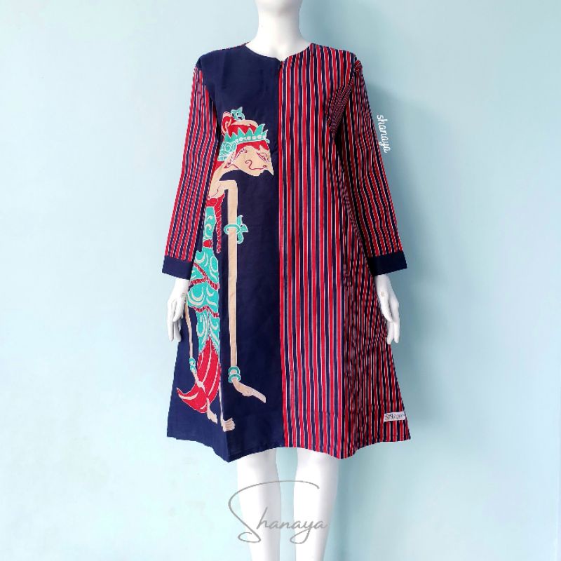 Jual Tunik PREMIUM BATIK CAP WONOGIREN hitam wayang kuning Lapis Tricot ...