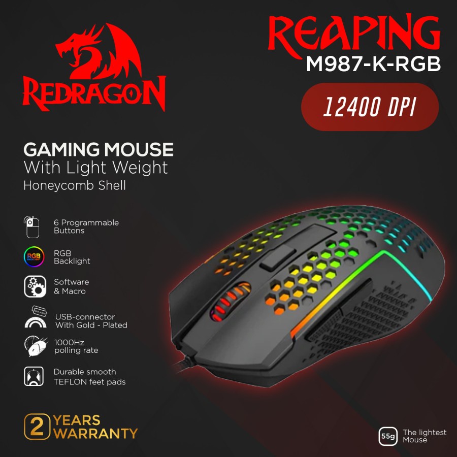 Jual Redragon Gaming Mouse Honeycomb Lightweight RGB REAPING - M987-K ...