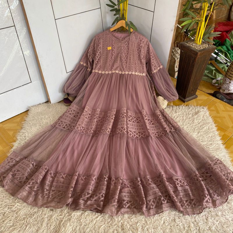 Jual GAMIS LEBARAN SYARI BAJU MUSLIMAH PESTA MEWAH CANTIK TILE BORDIR ...