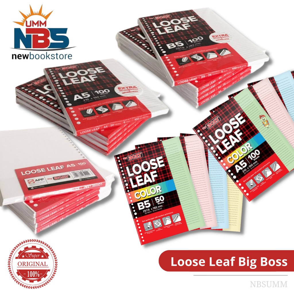 Jual Kertas Binder Loose Leaf Big Boss - A5 & B5 - Isi 50 & 100 - Garis - Polos - Warna ...