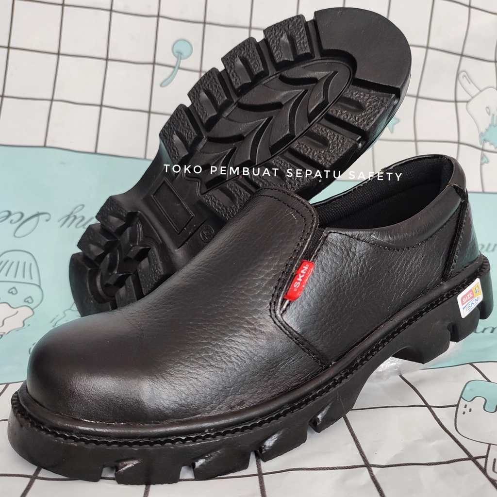 Jual Sepatu safety slip on Fantofel kulit sapi asli ujung besi sepatu ...