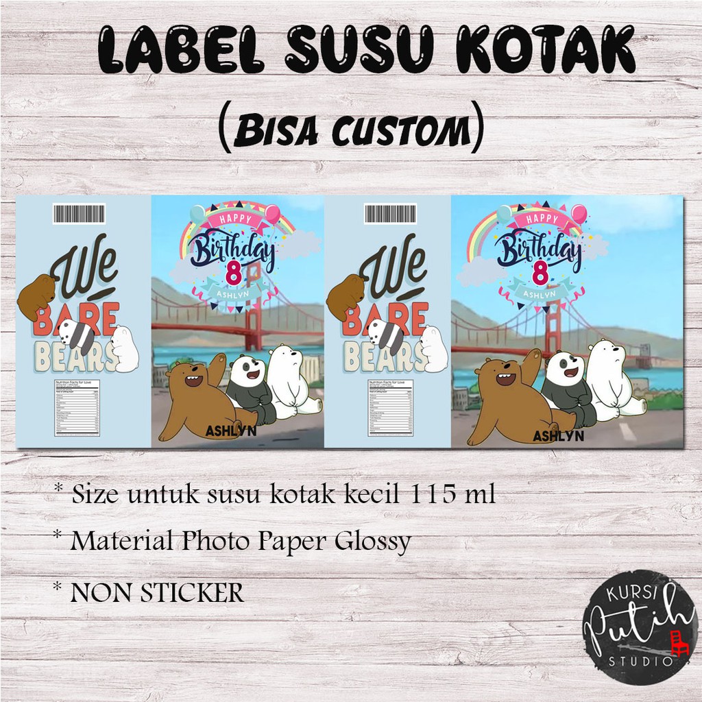 Jual Label susu kotak kecil / air mineral kecil tema we bare bears ...