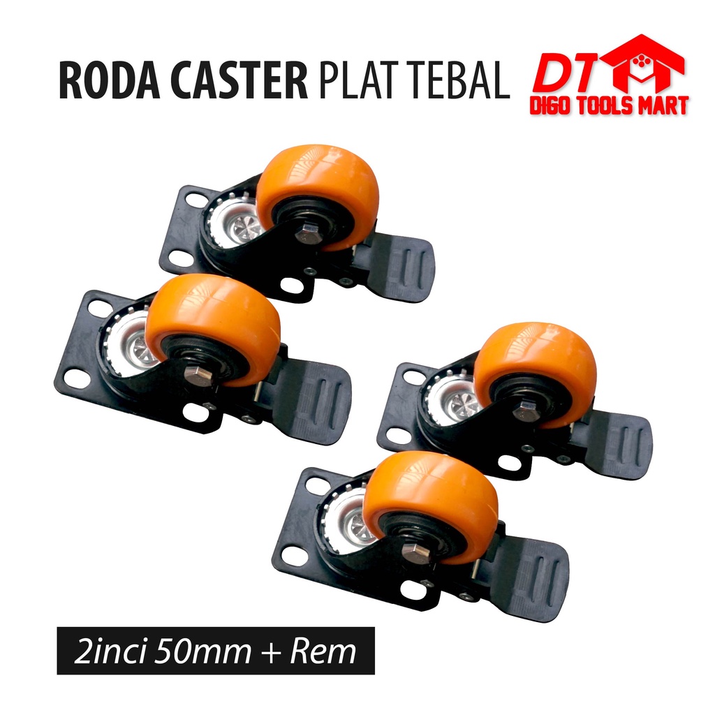 Jual Roda Caster Plat Tebal Hidup 2 Inci Plus Rem Roda Nylon Kunci ...