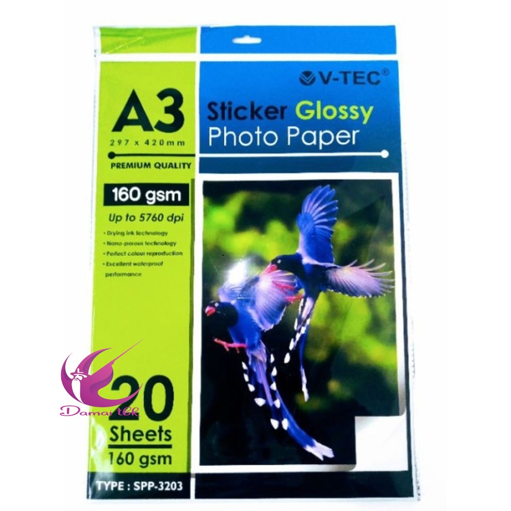 Jual KERTAS FOTO V-Tec STICKER GLOSSY PHOTO PAPER A3 SPP-3203 | Shopee ...