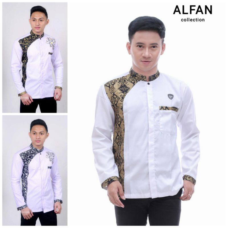 Jual Baju koko lengan panjang kombinasi batik/koko batik/fashion muslim ...