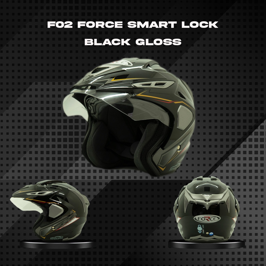 Jual Helm Motor F02 Force Smart Lock Black Gloss | Shopee Indonesia