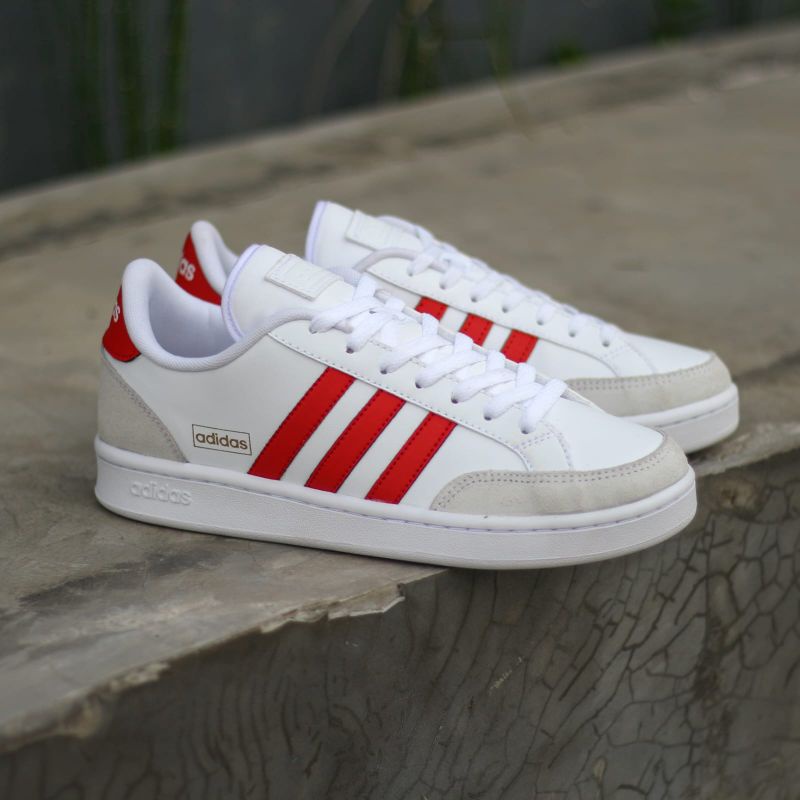 Jual ADIDAS GRAND COURT WHITE RED ORIGINAL | Shopee Indonesia