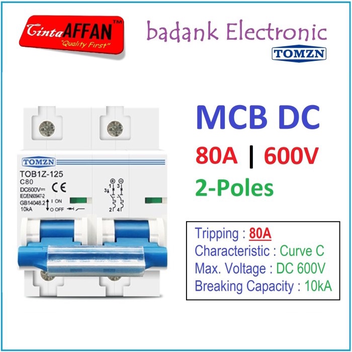 Jual MCB DC C80 80A 600V 2P Circuit Breaker Solar PV Panel Surya PLTS ...