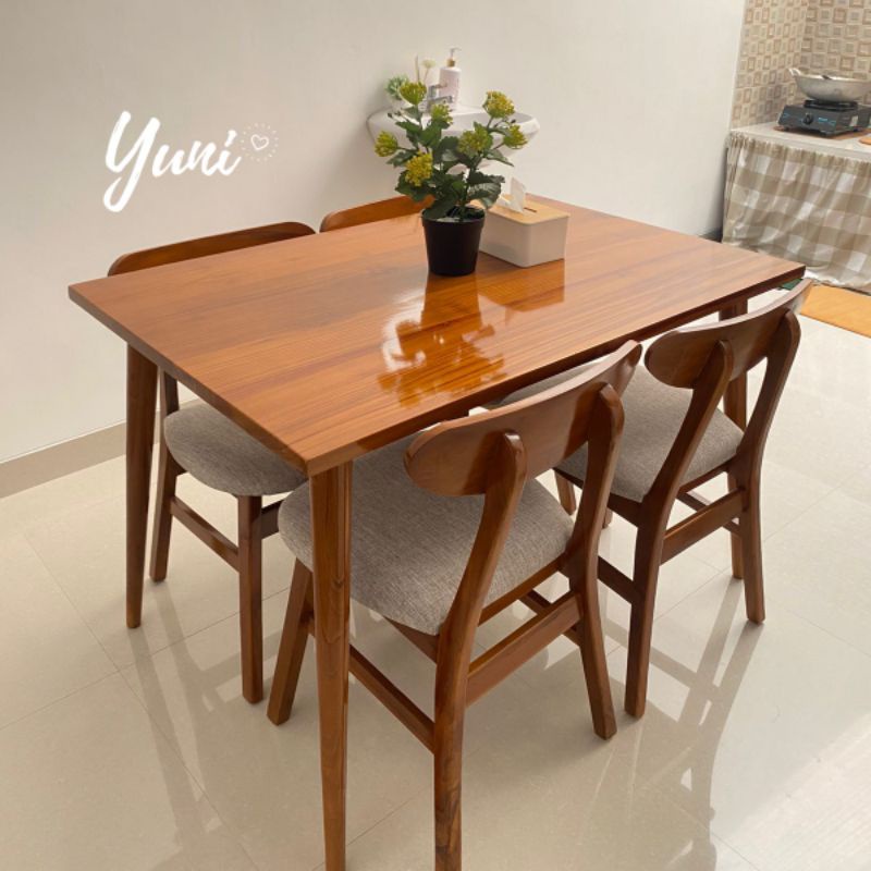 Jual Meja Makan Scandinavian 4 Kursi Minimalis Kayu Jati | Shopee Indonesia