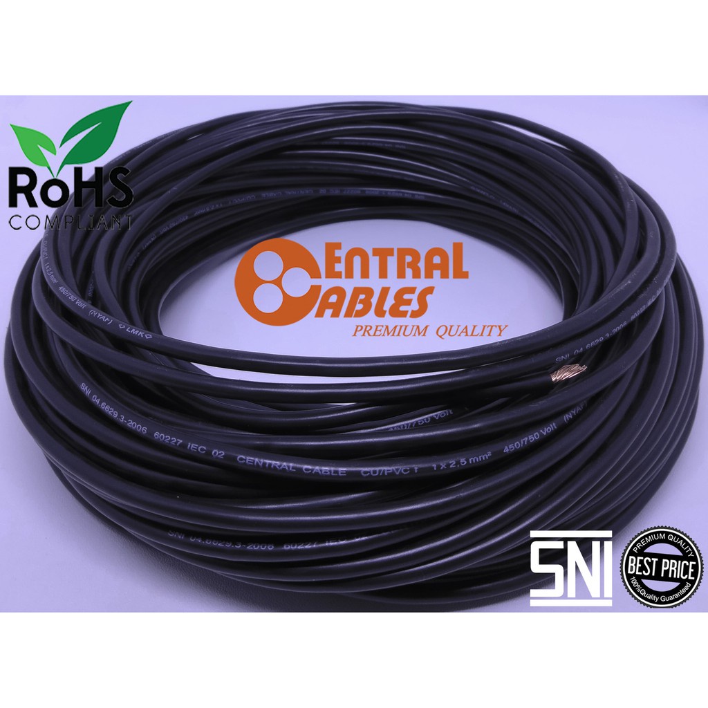 Jual SNI CENTRAL KABEL NYAF 2.5 Sqmm 750V 100Meter ( H07VK / AF / BVR 2.5mm 1x2.5mm 2.5Sqmm 1x2 ...