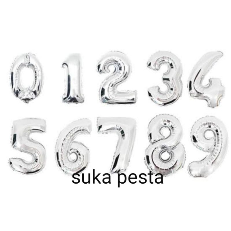 Jual BALON ANGKA SILVER 80CM / BALON FOIL ANGKA 80CM / BALON ANGKA ...