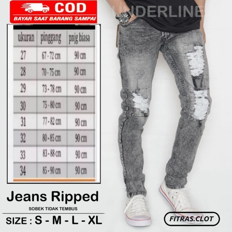 Jual Celana Jeans Pria sobek lutut robek ripped 27-38 destroy premium ...