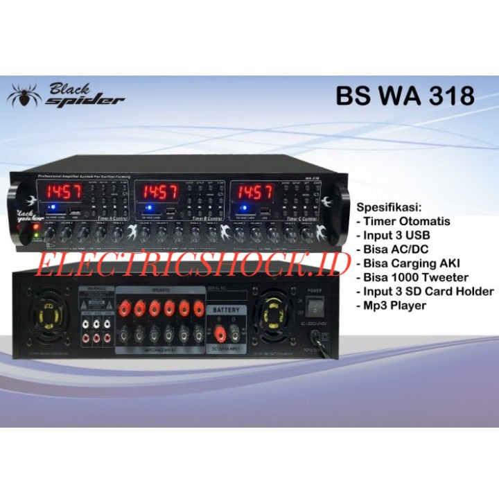 Jual AMPLIFIER WALET BLACK SPIDER BS WA 318 / BS WA318 3 CHANNEL | Shopee Indonesia