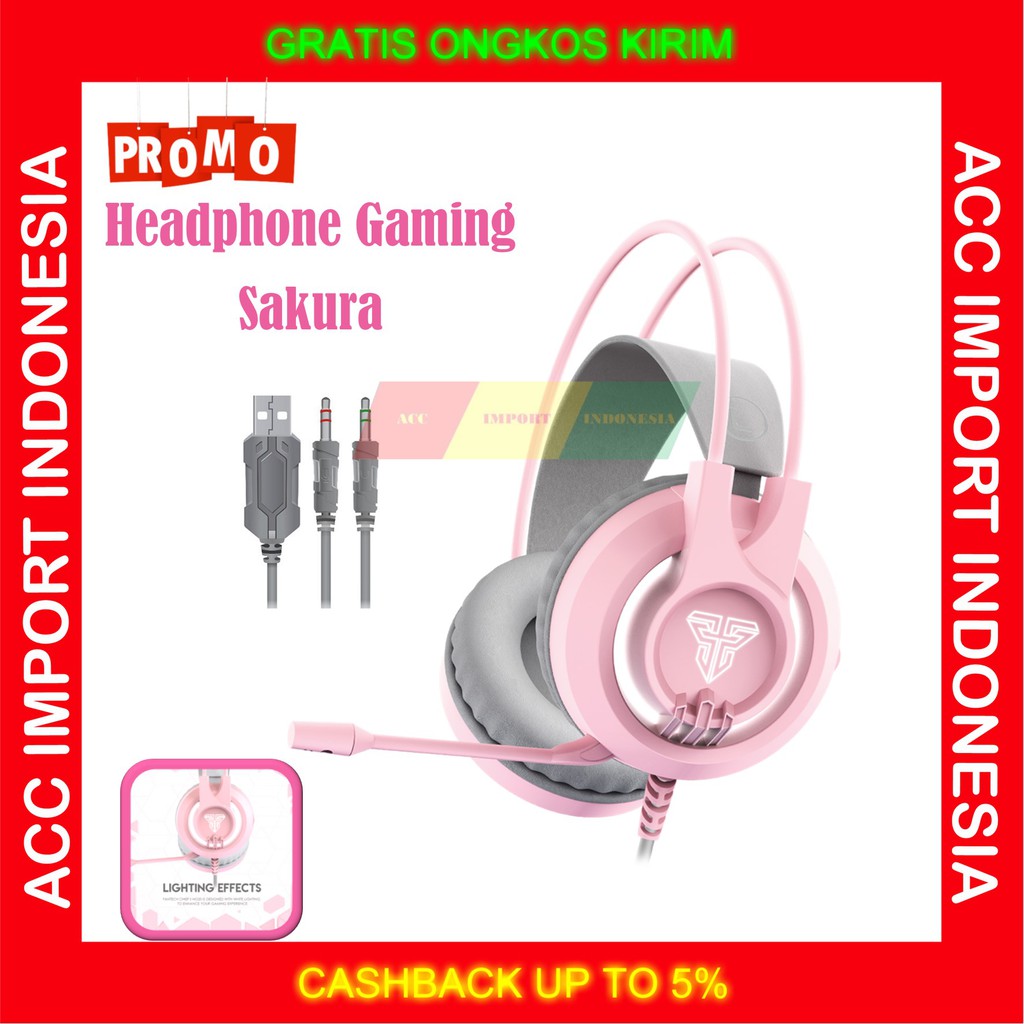 Jual Headset Gaming Cewek Sakura Pink Lucu Headphone Fantech Chief II ...