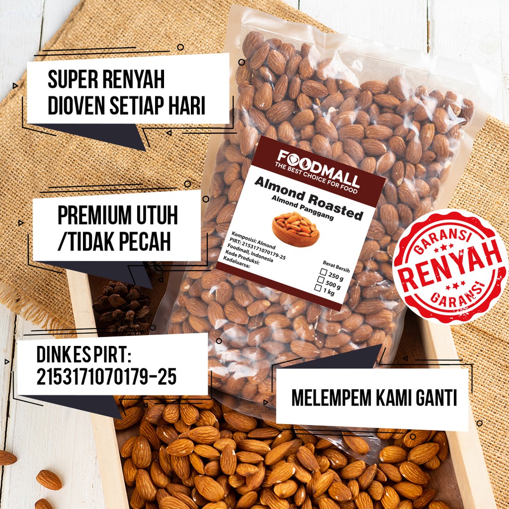 Jual Almond Roasted 1 kg GRADE A PREMIUM / Almond Panggang | Shopee ...