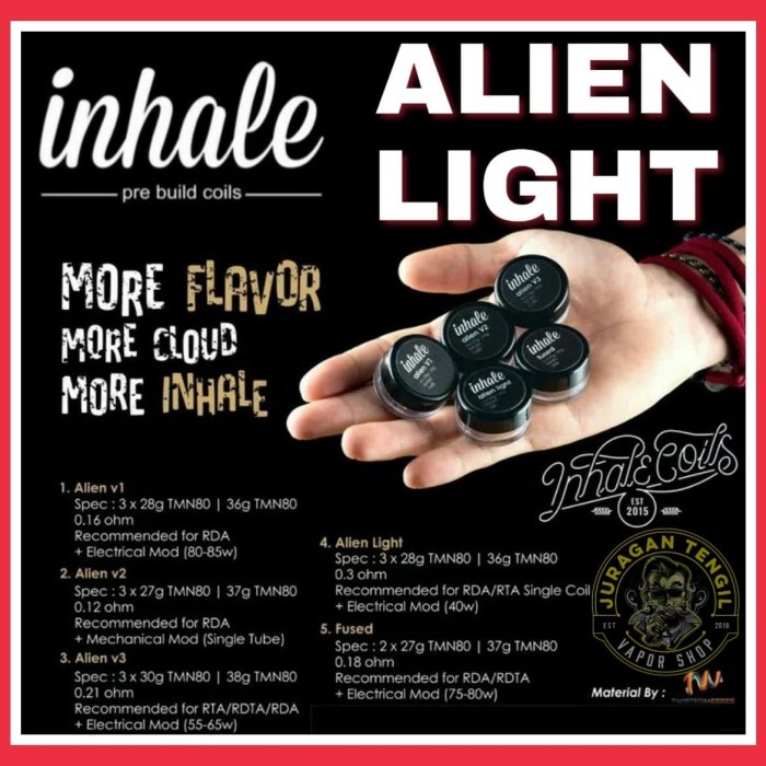 Jual ALIEN LIGHT inhale Coil RDA tmn80 Exhale Fused Prebuilt Single ...