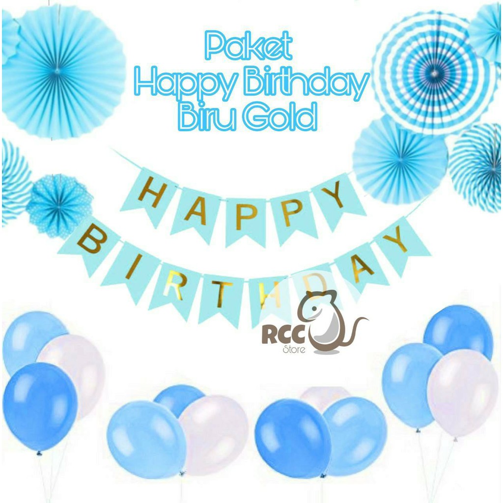 Jual Paket Dekorasi Hiasan Balon Ulang Tahun / Happy Birthday Biru 02 ...