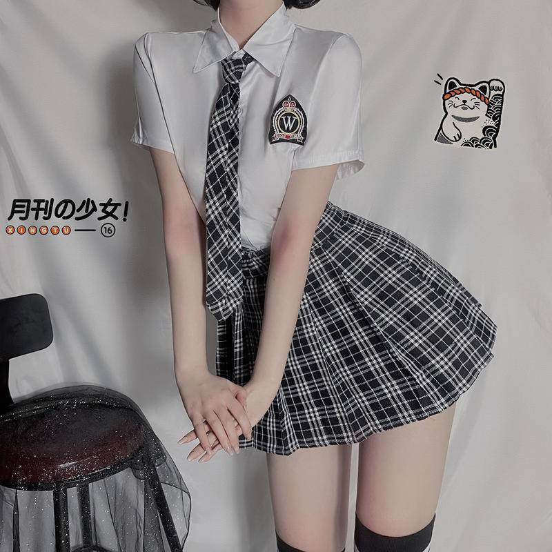 Jual 【Wetrose】Sexy JK Student Plaid Tie Split Pure Japanese School Uniform Cosplay Costume ...