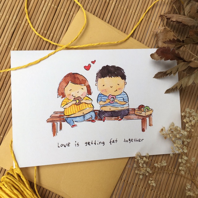 Jual Kartu ucapan watercolor lucu — getting fat together by Mentol Art ...