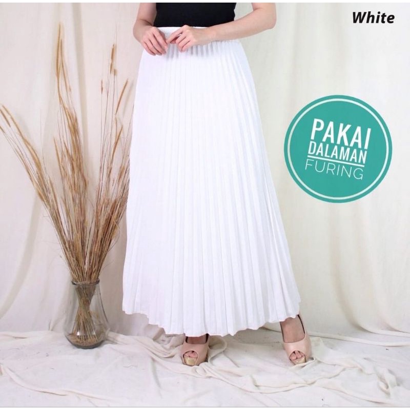 Jual Rok Plisket Putih Furing Premium / Rok Plisket furing Payung ...